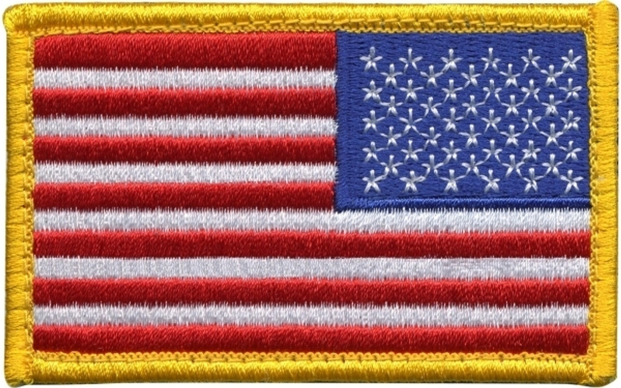 HERO'S PRIDE U.S. FLAG PATCH, REVERSE, HOOK, 3-3/8X2" (YELLOW GOLD BOR ...
