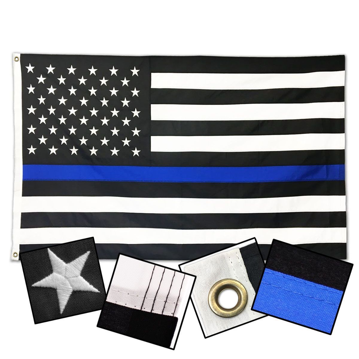 DURASLEEK™ - THIN BLUE LINE AMERICAN FLAG - SEWN & EMBROIDERED ...